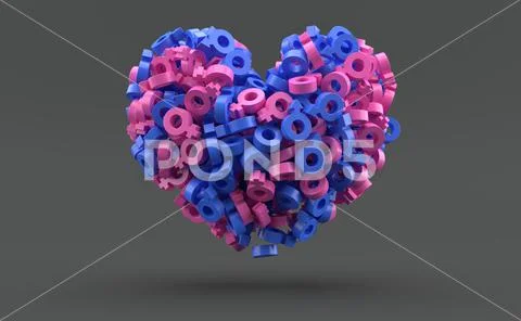 Male and female gender symbols in heart shape symbol: Graphic #130442393