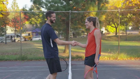 Male and Female Shaking Hands on Tennis ... | Stock Video | Pond5