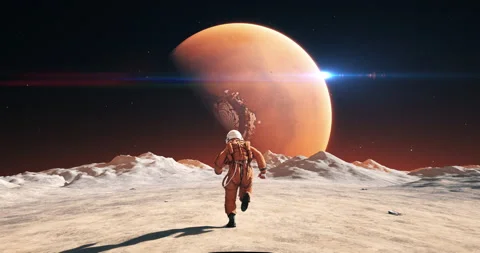 Male Astronaut In Space Suit Running On ... | Stock Video | Pond5