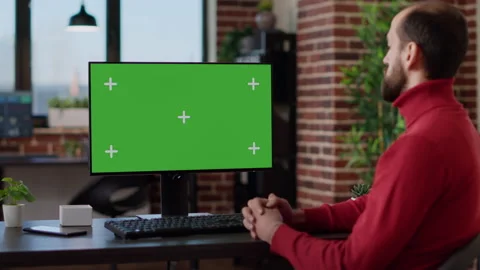 Male employee working with green screen ... | Stock Video | Pond5