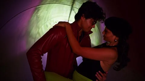 Male Female Dramatic Pose Inside Round S... | Stock Video | Pond5