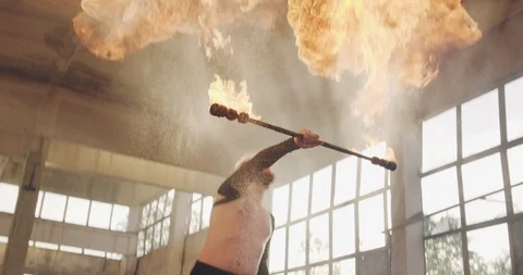 Male Fire Spinner Performing Fire Stunt ... | Stock Video | Pond5