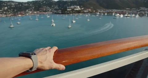 Male hand holding the railing on a ship ... | Stock Video | Pond5
