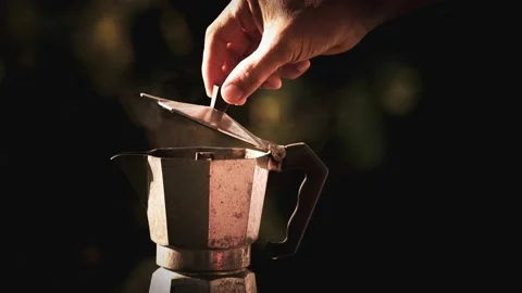 Male hand opening the lid Moka coffee po... | Stock Video | Pond5