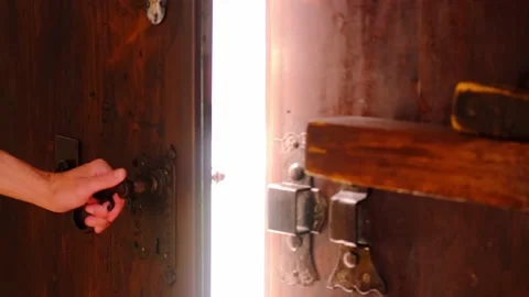 male hand opens heavy door, opening, clo... | Stock Video | Pond5