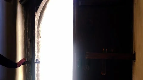 male hand opens heavy door, opening, clo... | Stock Video | Pond5