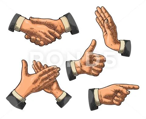 Male Hand sign. Like, Handshake, Ok, Stop, Middle finger, Victory ...