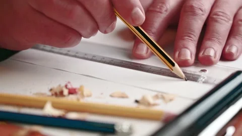 male hand with a slate pencil drawing li... | Stock Video | Pond5