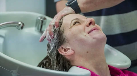 Washing Hair Woman Sink Stock Video Footage | Royalty Free Washing Hair ...