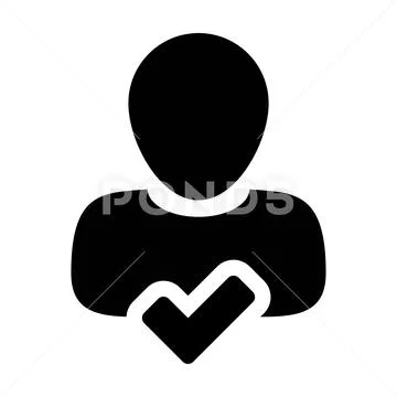 Male icon vector user person profile avatar with Tick symbol in flat ...