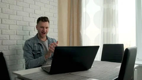 male joy. guy claps his hands for joy an... | Stock Video | Pond5