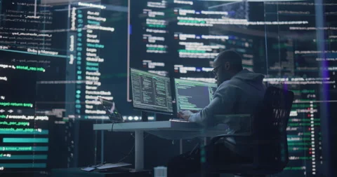 Male Programmer Writing Code Surrounded ... | Stock Video | Pond5