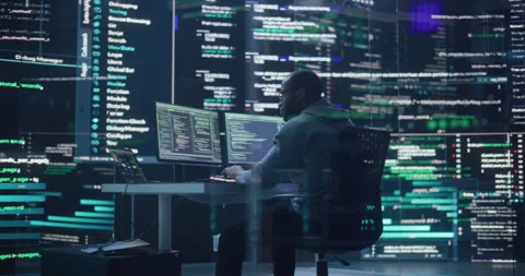 Male Programmer Writing Code Surrounded ... | Stock Video | Pond5