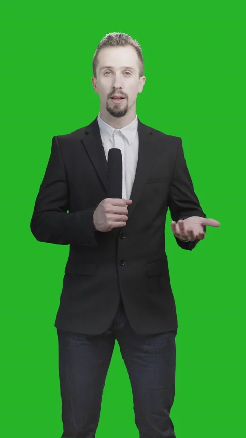 Male reporter in fit business wear with ... | Stock Video | Pond5