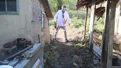Male Zombie scene, ruined area countrysi... | Stock Video | Pond5