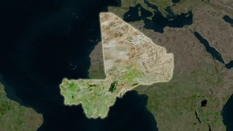 Mali map - extract. Glow. Satellite. Lab... | Stock Video | Pond5