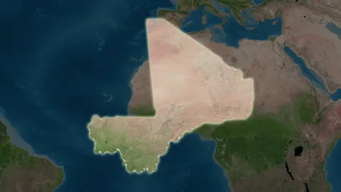 Mali map - extract. Glow. Satellite. Lab... | Stock Video | Pond5