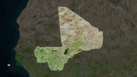 Mali map - solid. Glow. Satellite. Label... | Stock Video | Pond5