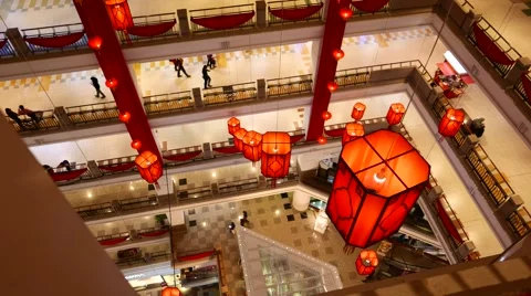 Mall atrium, top view on the floors balc... | Stock Video | Pond5