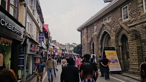mall road walks trough of Shimla main st... | Stock Video | Pond5