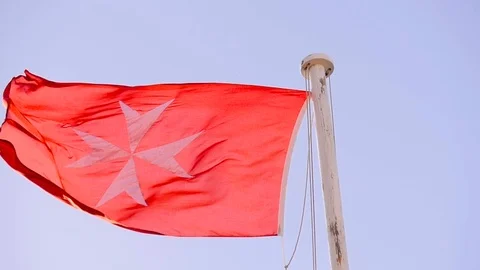 Maltese red knight flag fluttering in th... | Stock Video | Pond5