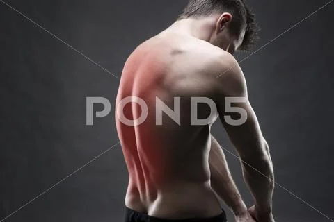 Photograph: Man with backache. Pain in the human body. Muscular male ...