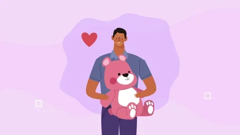 man carrying bear teddy animation | Stock Video | Pond5