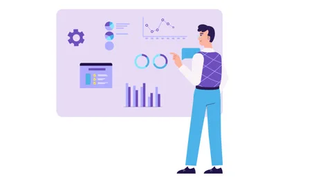 man character interacting with graphs an... | Stock Video | Pond5