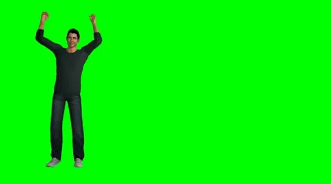 Man cheering left of frame green screen | Stock Video | Pond5