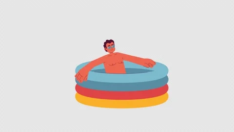 Man chilling in inflatable pool 2D chara... | Stock Video | Pond5