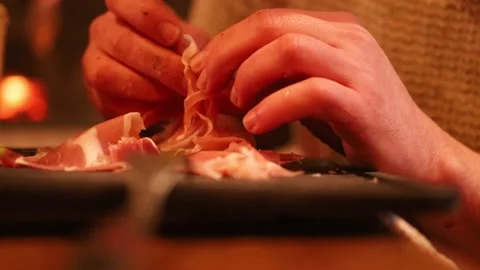 Man cooking and slicing fresh food on ch... | Stock Video | Pond5