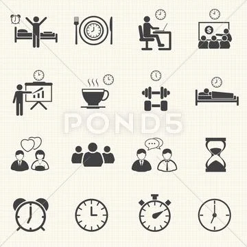 Man Daily Routine People icons set with texture background. ~ Clip Art ...