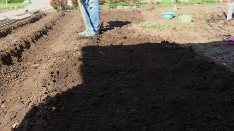 Man digs ground for planting crops. Hand... | Stock Video | Pond5
