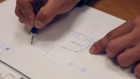A man draws a block diagram | Stock Video | Pond5