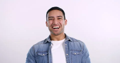 Man, face and laughing for comedy in stu... | Stock Video | Pond5