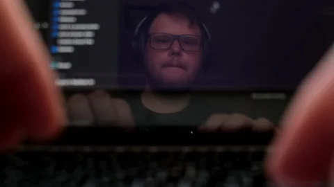 man face reflection in laptop screen wor... | Stock Video | Pond5