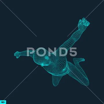 Man falling down. Jumping Man. 3D Model of Man. Human Body. Sport ...