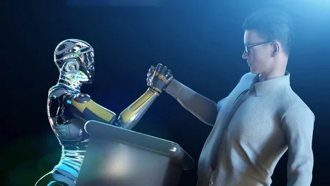 a man fights with a robot Android cyborg... | Stock Video | Pond5