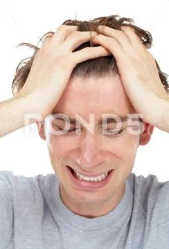 Man, frustrated crying and loss in studio for mental health problem ...