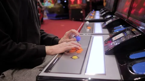 Man gamer playing retro arcade machine g... | Stock Video | Pond5