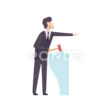 Man with Gavel Standing Behind Special Stand and Announcing Price ...