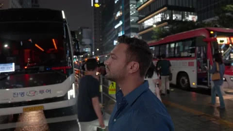 Man get off from bus in Gangnam station ... | Stock Video | Pond5
