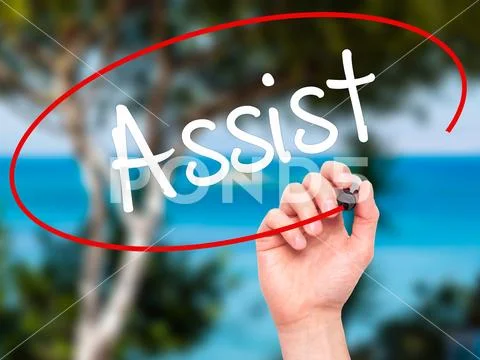 Man Hand writing Assist with black marker on visual screen. Stock Image ...