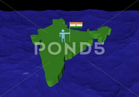Man on india map with flag in ocean illustration ~ Clip Art #30380079