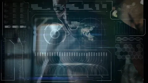 Man interacting with holographic HUD in ... | Stock Video | Pond5