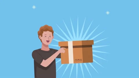 man lifting box carton character animati... | Stock Video | Pond5