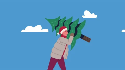 man lifting christmas tree animation | Stock Video | Pond5