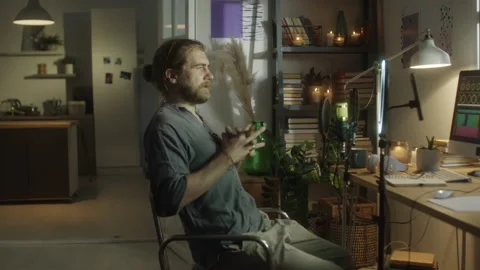 Man Live Streaming on Social Media at Ho... | Stock Video | Pond5