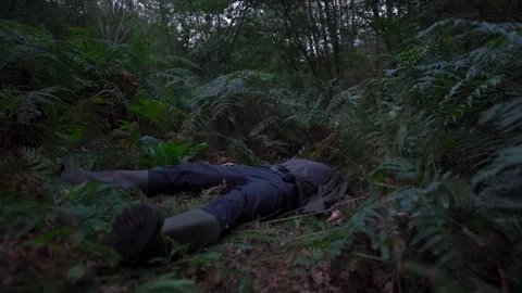 A man lying unconscious in a forest | Stock Video | Pond5