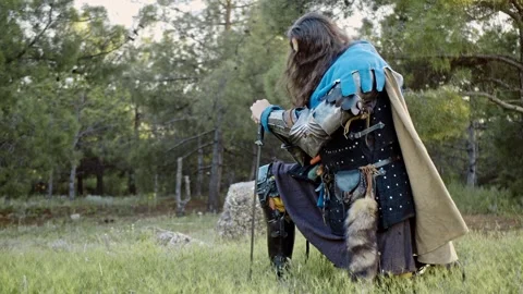A man in a medieval knight costume stand... | Stock Video | Pond5